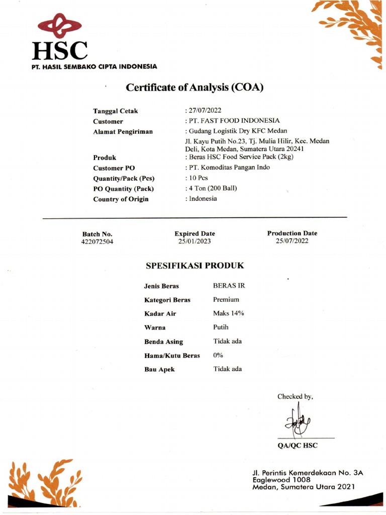 Certificate of Analysis (COA) 27 | PDF