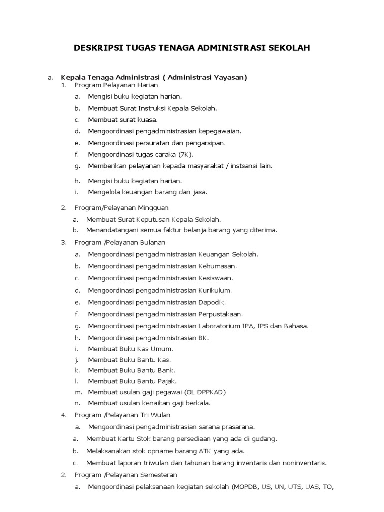 Deskripsi Tugas Tenaga Administrasi Sekolah | PDF