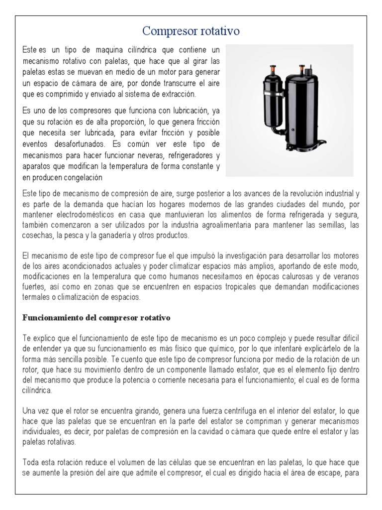 Partes y funcionamiento del compresor rotativo | PDF | Hogar ...