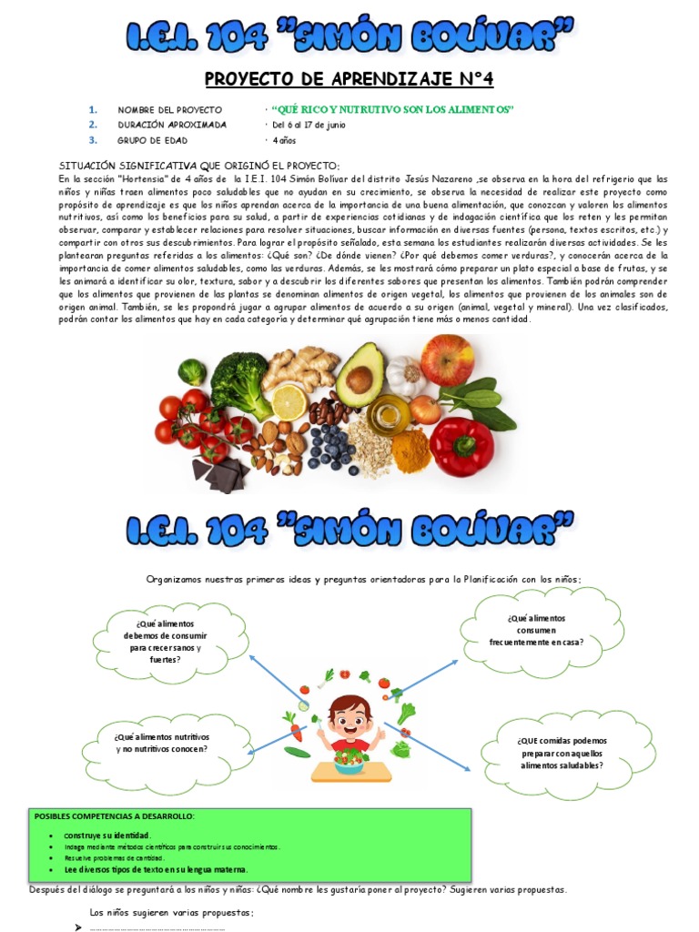 Proyecto de Alimentos Nutritivos para Niños | PDF | Aprendizaje ...