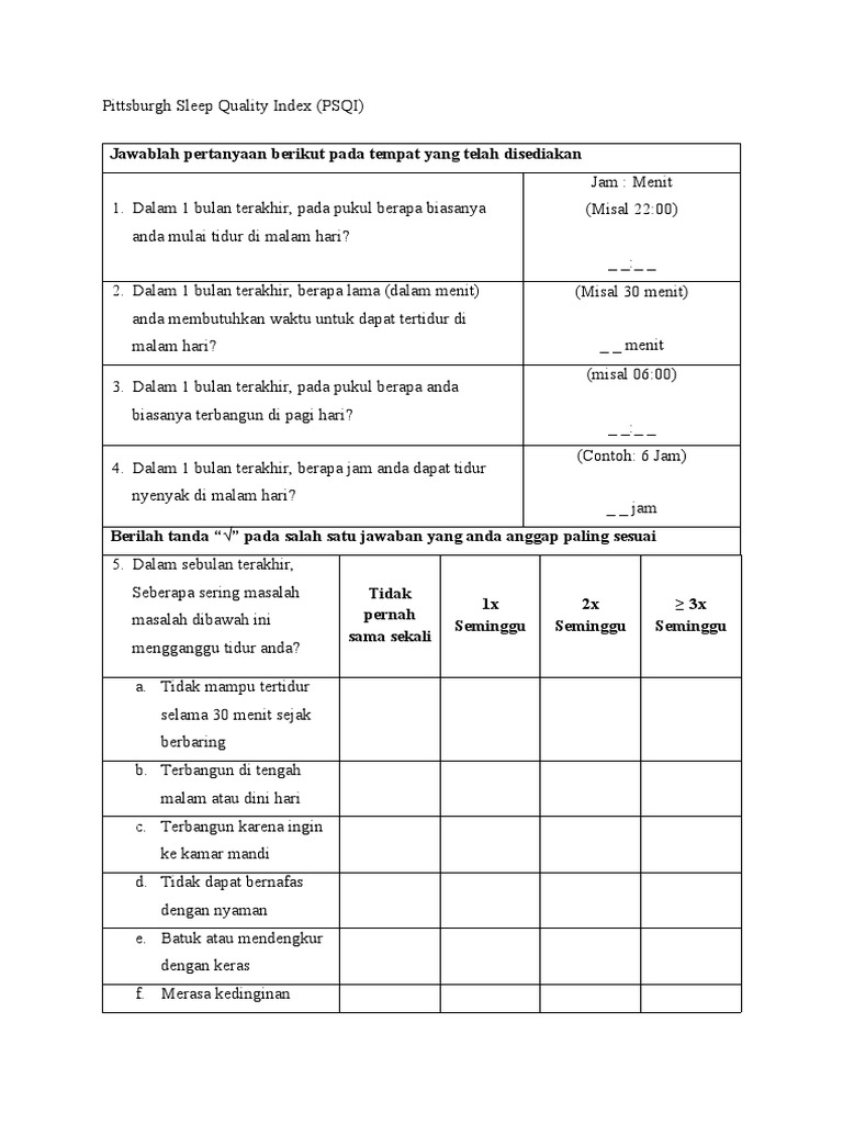 Pittsburgh Sleep Quality Index | PDF