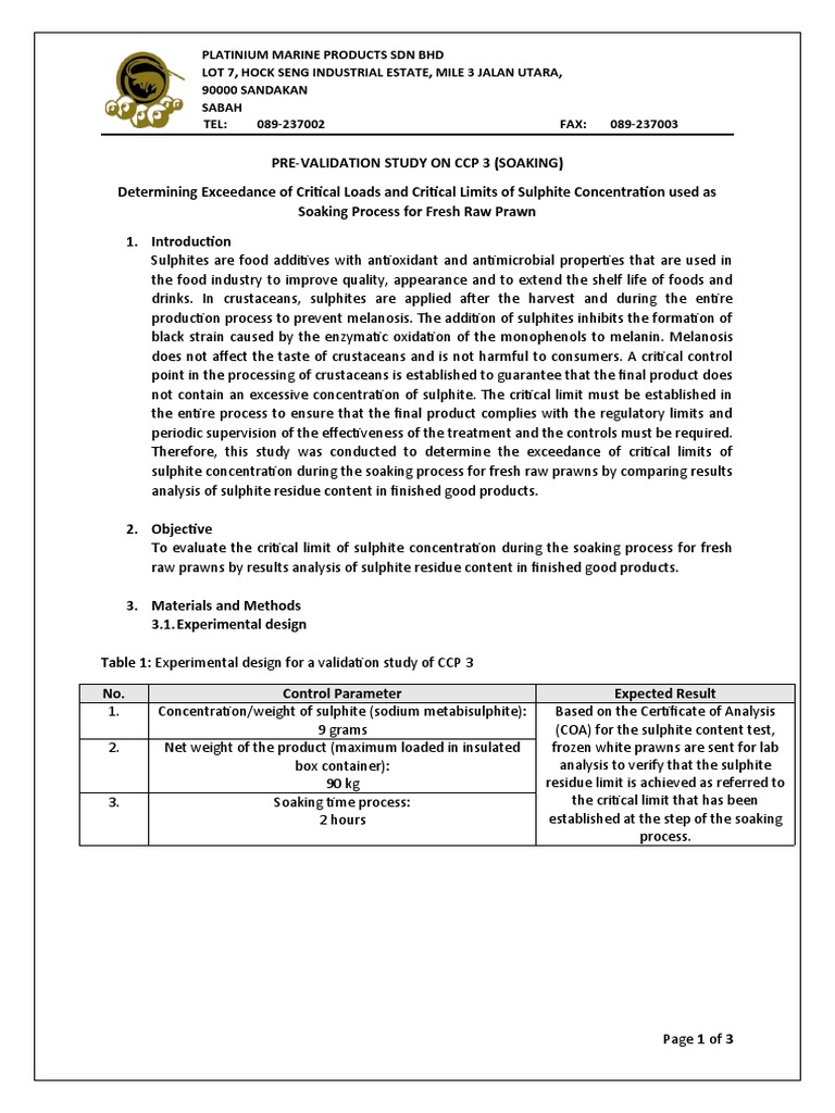 Pre-Validation Study On CCP 3 (Soaking) | PDF | Chemistry | Chemical ...