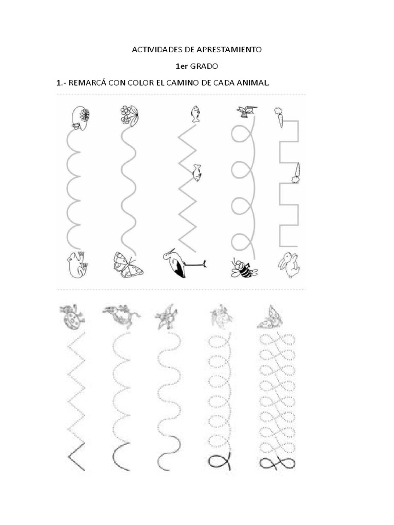 ACTIVIDADES DE APRESTAMIENTO 1er Grado | PDF