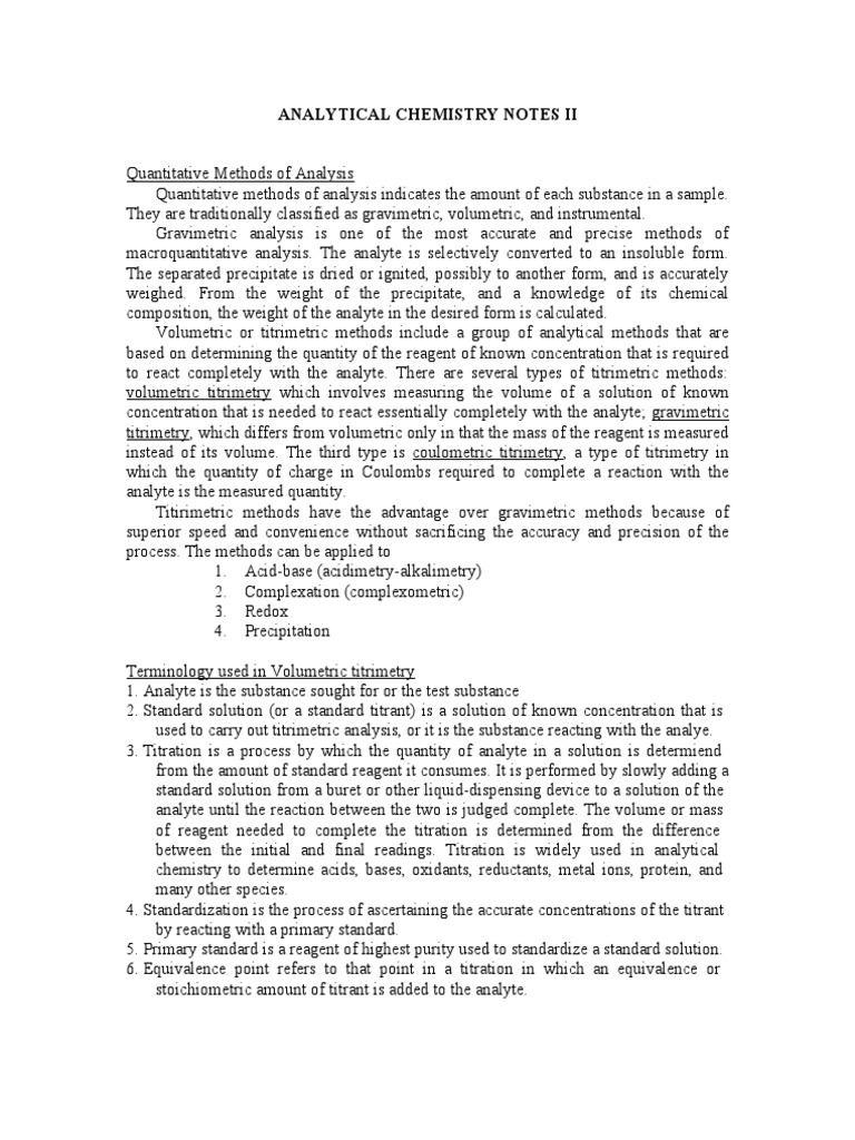 Analytical Chemistry Notes Ii | PDF | Titration | Chemistry