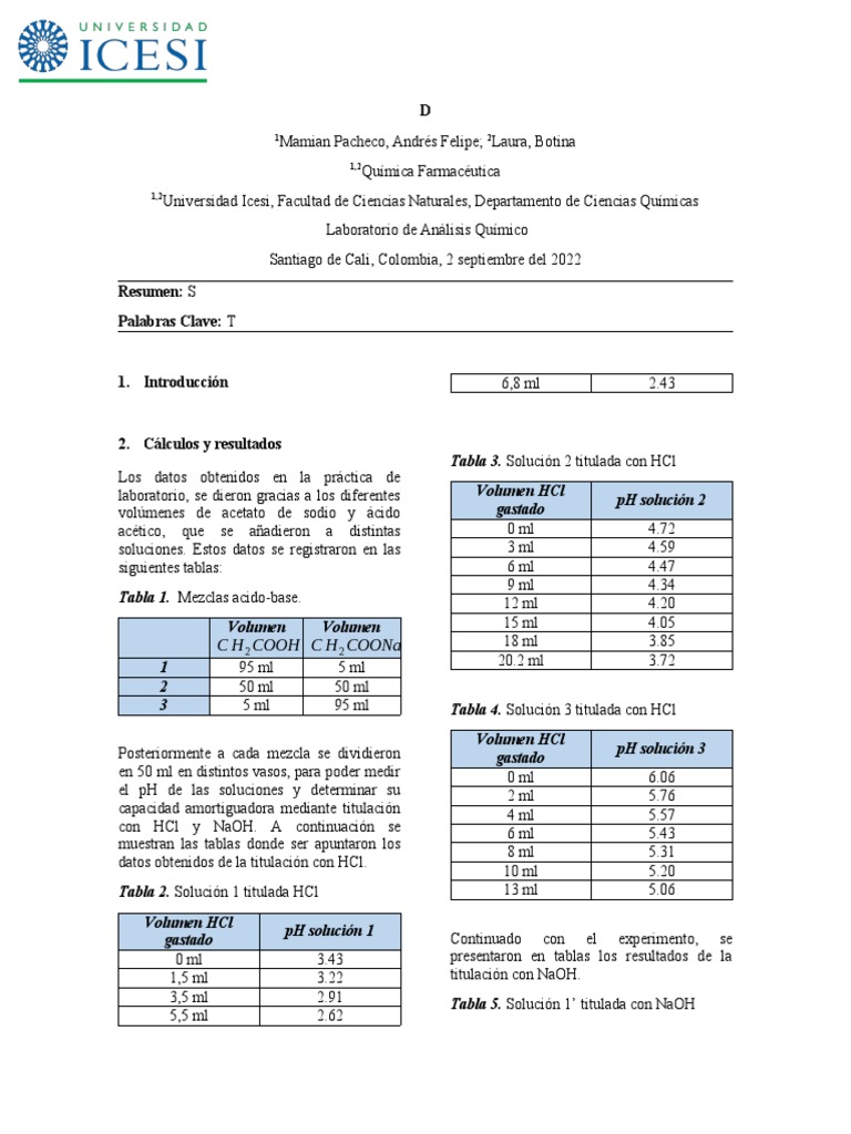 Informe Laboratorio #2 | PDF | Ácido clorhídrico | Ph