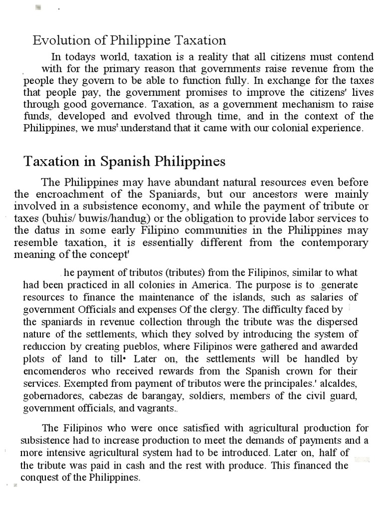 Taxation in Spanish Philippines: Evolution of Philippine Taxation | PDF ...