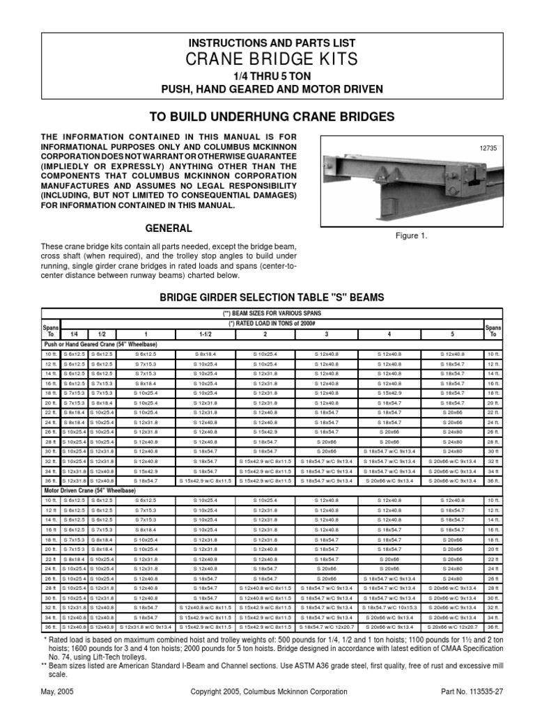 Yale Crane Component - Crane Bridge Kits Thru 5 Ton Manual | PDF ...