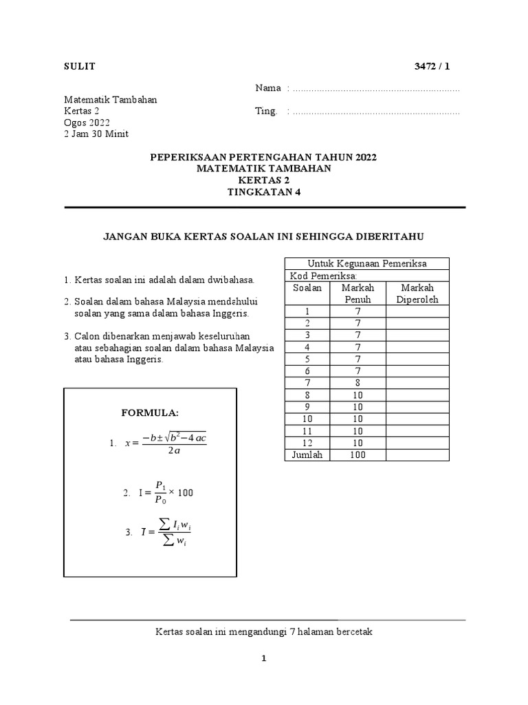 Matematik Tambahan T4 K2 2022 | PDF