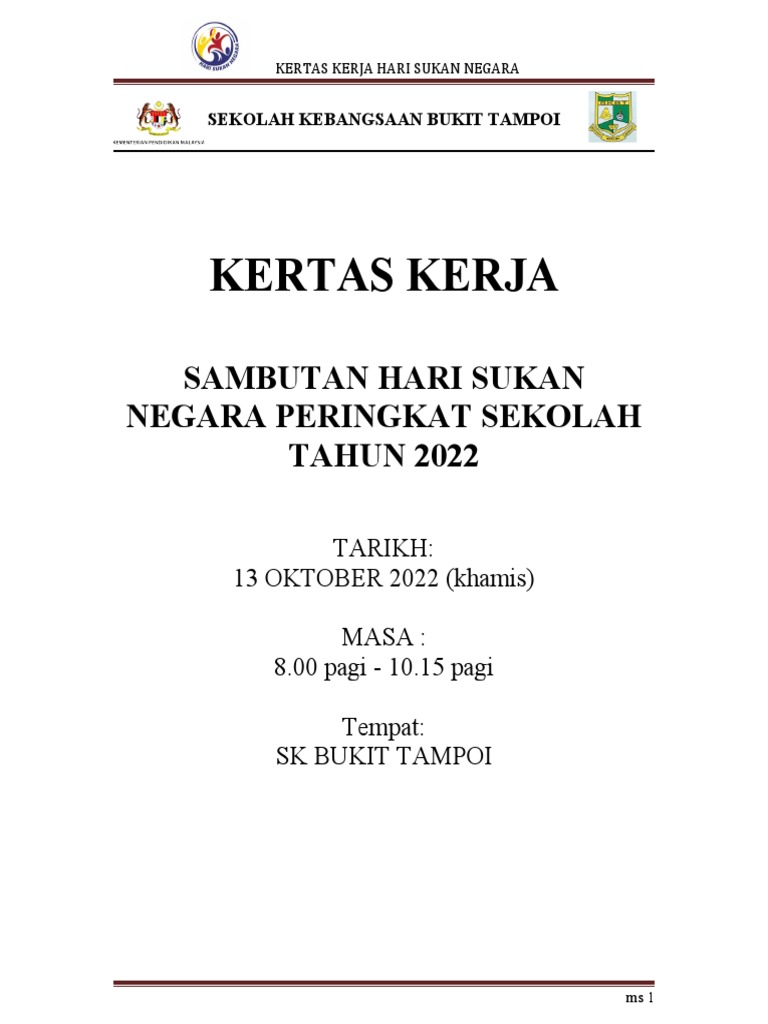 Kertas Kerja Hari Sukan Negara Norma Baharu SKBT 2022 | PDF