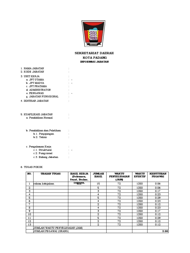 Contoh Form Anjab Dan Abk | PDF