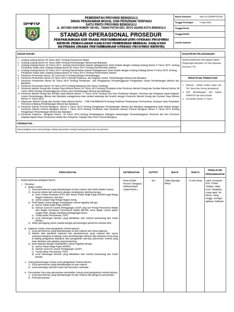 Perpanjangan Iup Op Khusus Pengolahan Dan Atau Pemurnian Mineral Dan ...