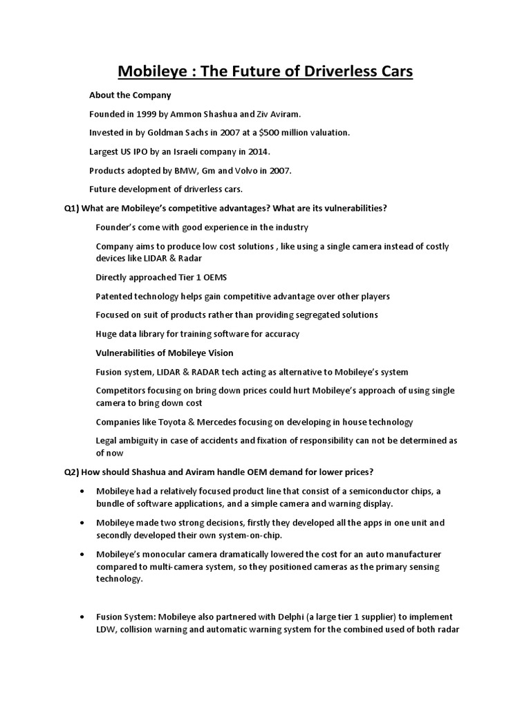 Mobileye - The Future of Driverless Cars | PDF | Vehicles