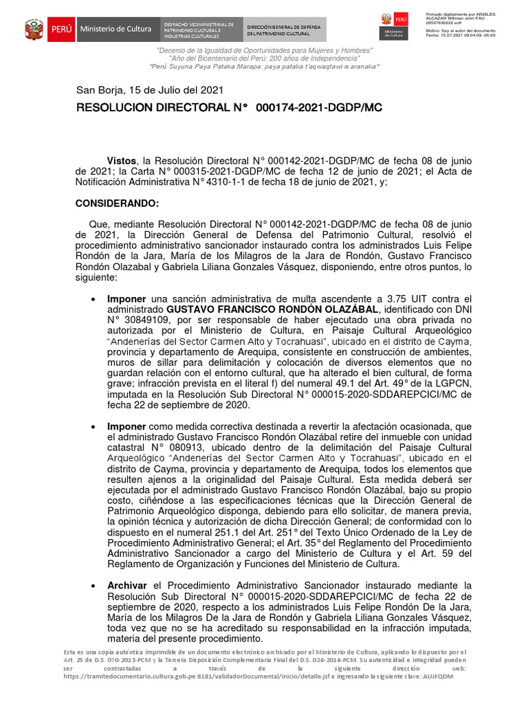 Rdndeg174 2021 DGDP Vmpcic MC | PDF | Perú | Apelación