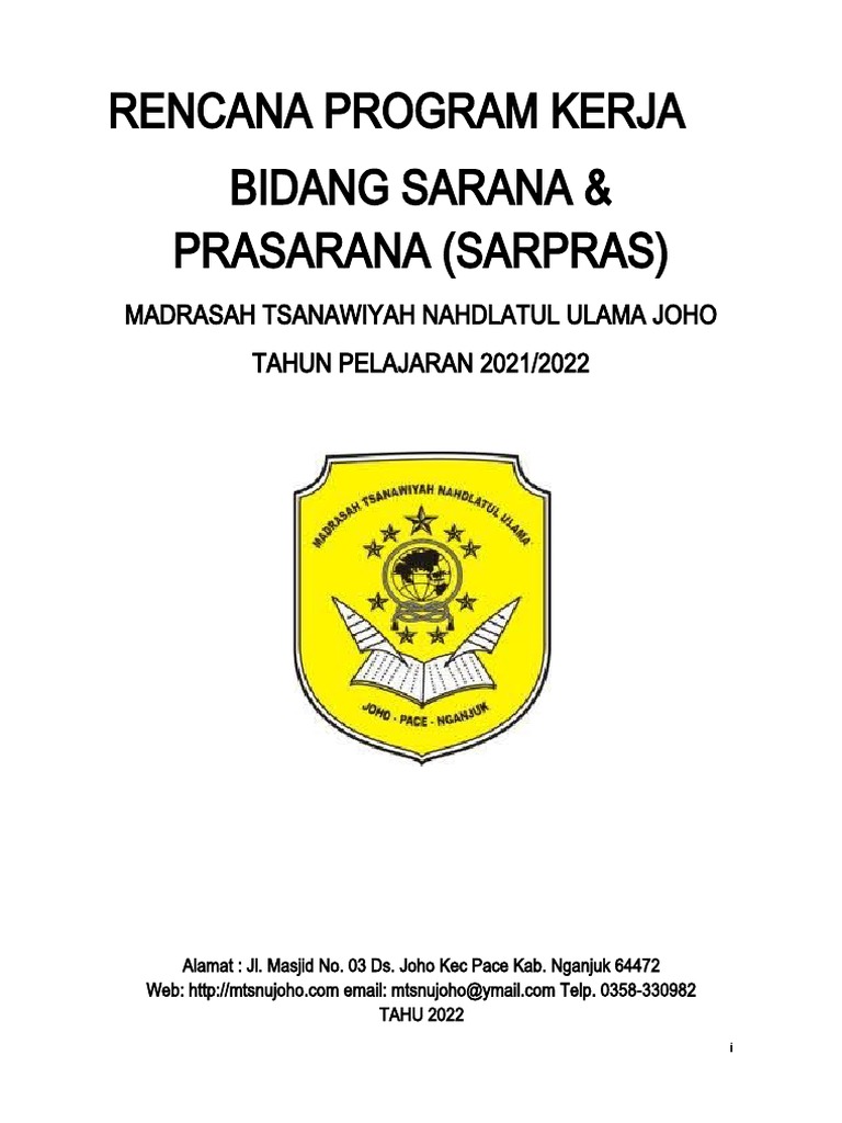 RENCANA PENGEMBANGAN SARANA DAN PRASARANA MTs NU JOHO 2021-2022 | PDF