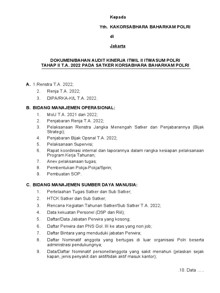 Audit Kinerja ITWIL II Polri 2022 | PDF | Pengelolaan Keuangan & Uang