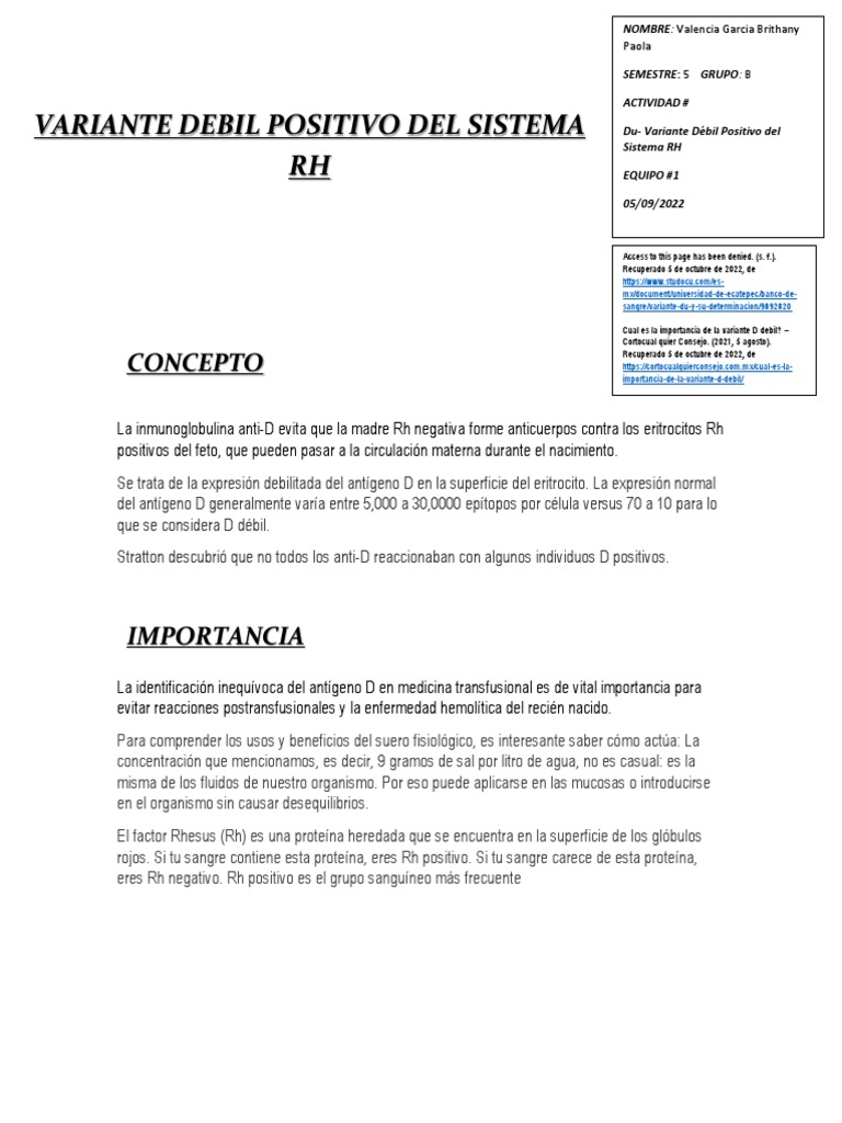 Variante Débil del Antígeno D en Rh | PDF | Anatomia animal | Inmunología
