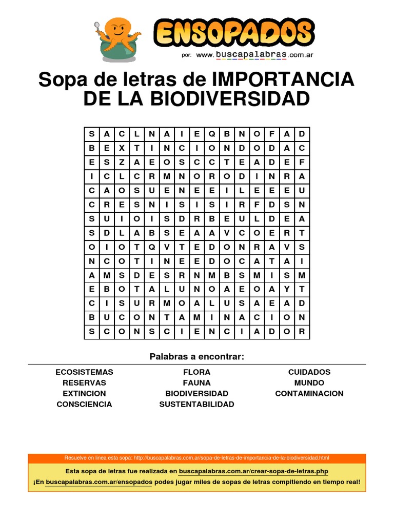 Sopa de Letras de Importancia de La Biodiversidad | PDF