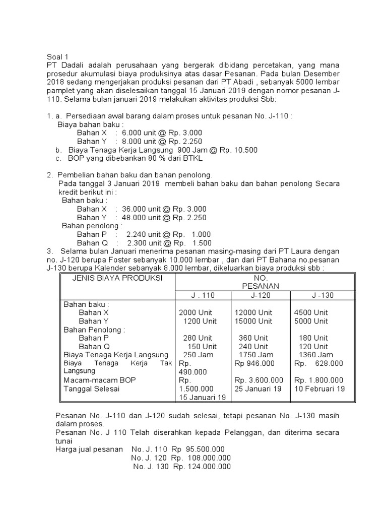 Soal HPP Pesanan 2021 (SOAL 2) | PDF
