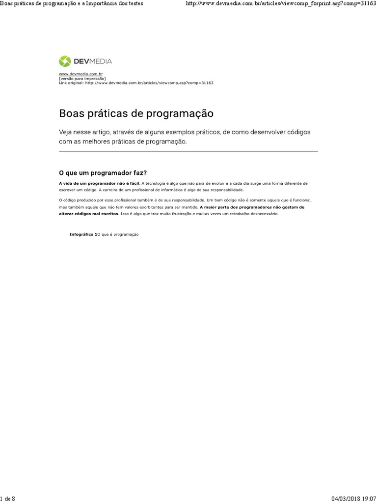 Boas Práticas de Programação | PDF | Desenvolvimento guiado por testes ...
