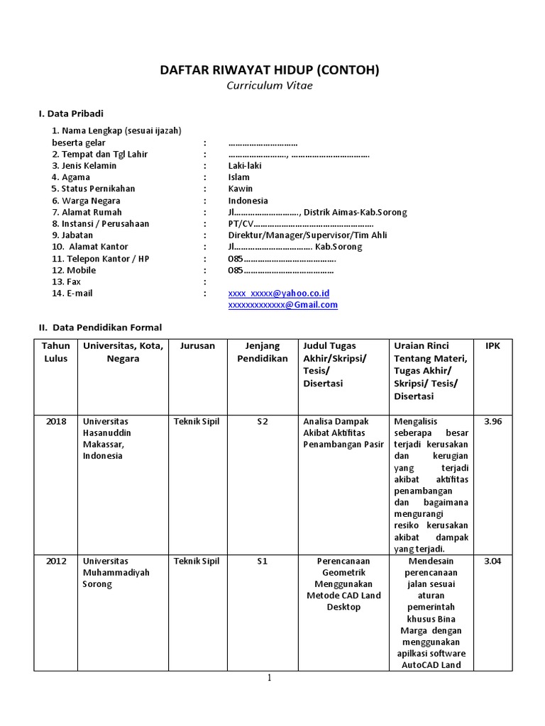 Contoh CV FAIP Profesional | PDF