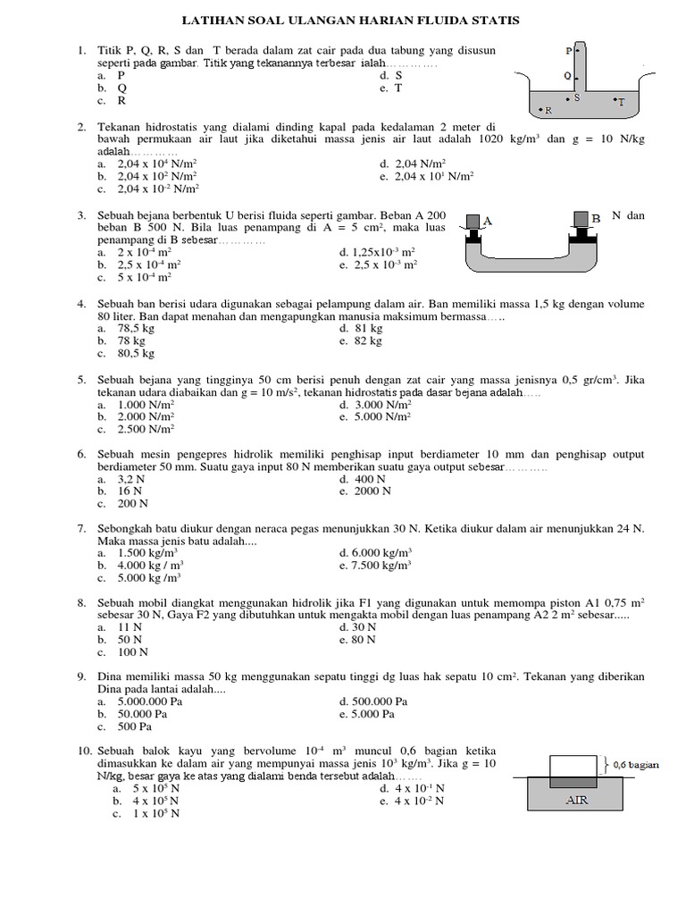 Latihan Soal Uh Fluida Statis | PDF