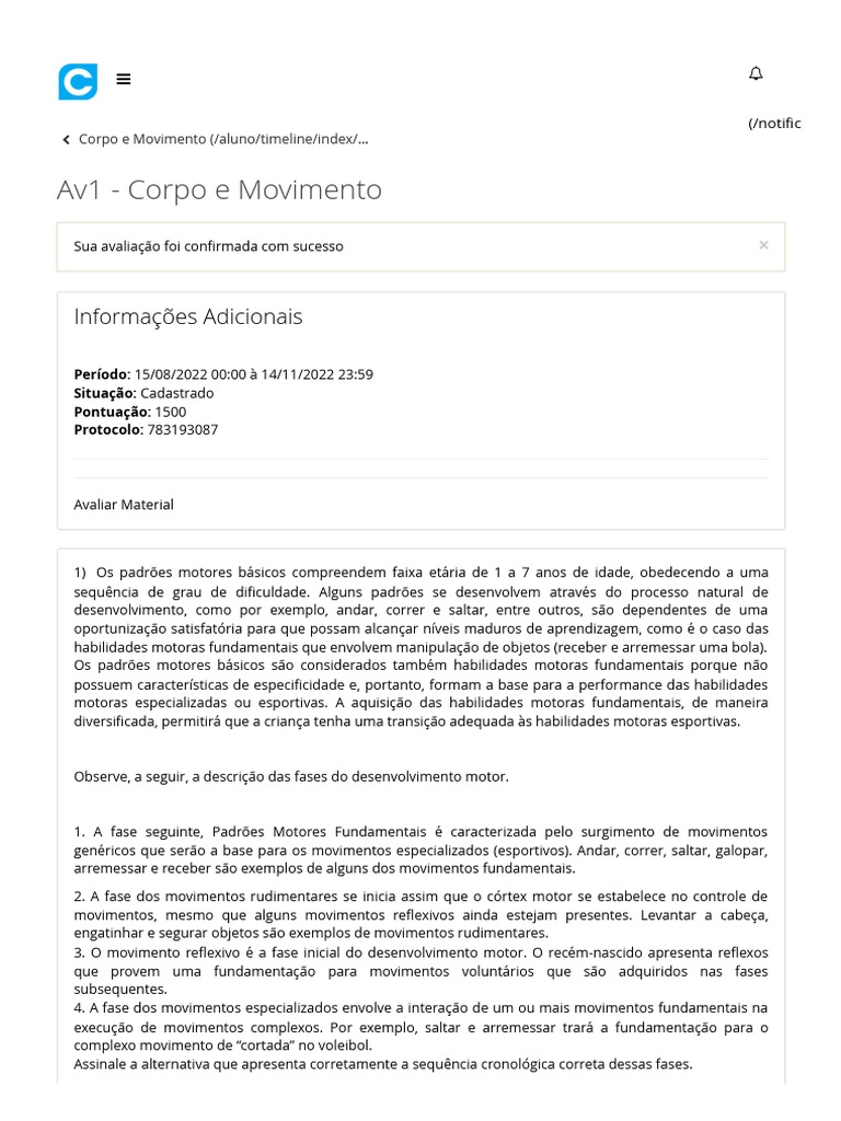 Aline - Av1 - Corpo e Movimento | PDF | Aprendizado | Mente