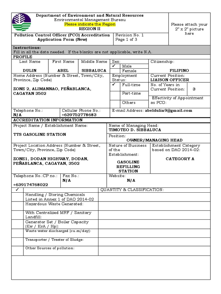 PCO Accreditation Application Form | PDF | Pollution