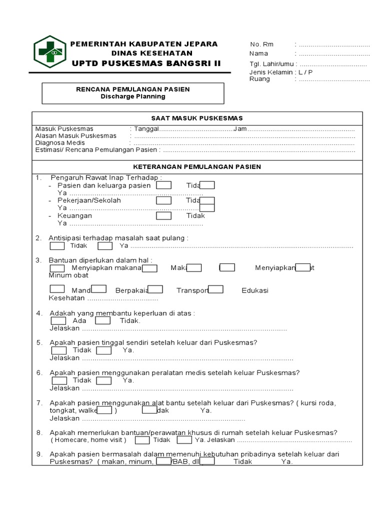 Format Rencana Pemulangan Pasien | PDF