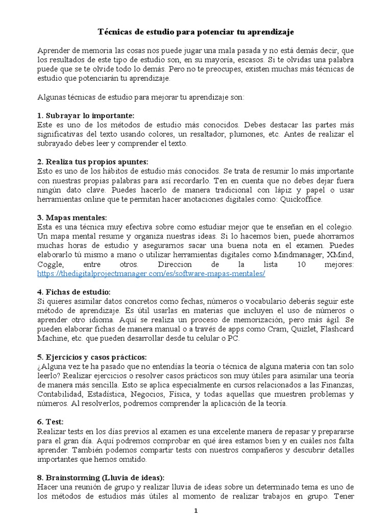 Técnicas de Estudio para Potenciar Tu Aprendizaje | PDF | Habilidades ...