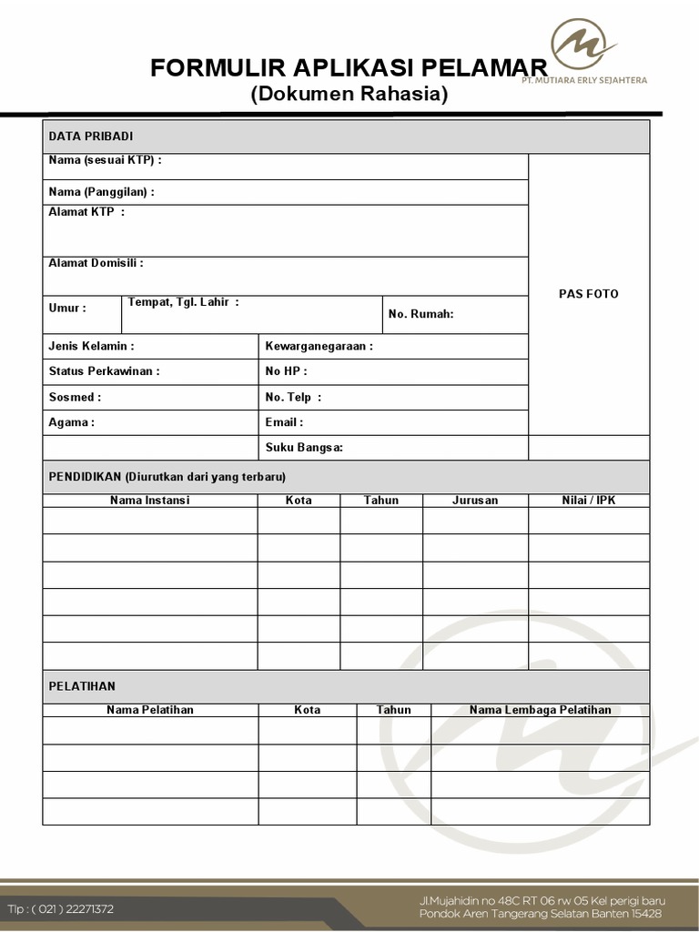 Formulir Aplikasi Pelamar Dan Data Diri | PDF