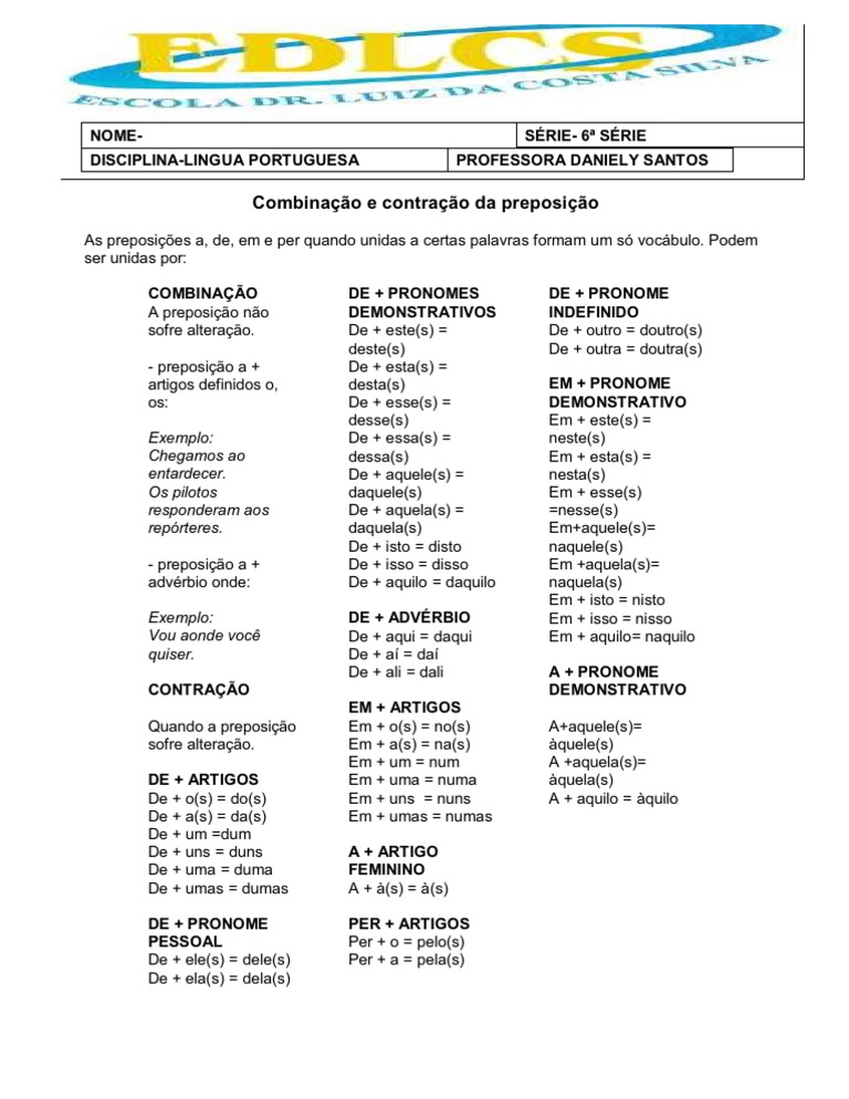 Combinação e contração da preposição