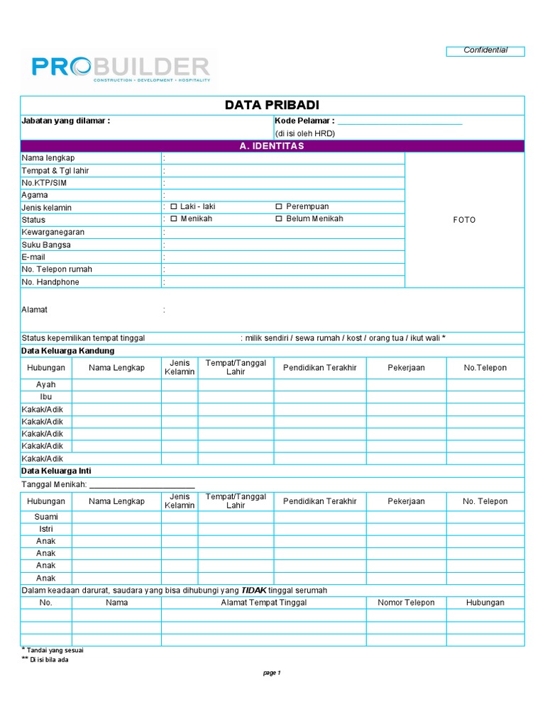 Form Aplikasi Pelamar - 0816 (B) | PDF