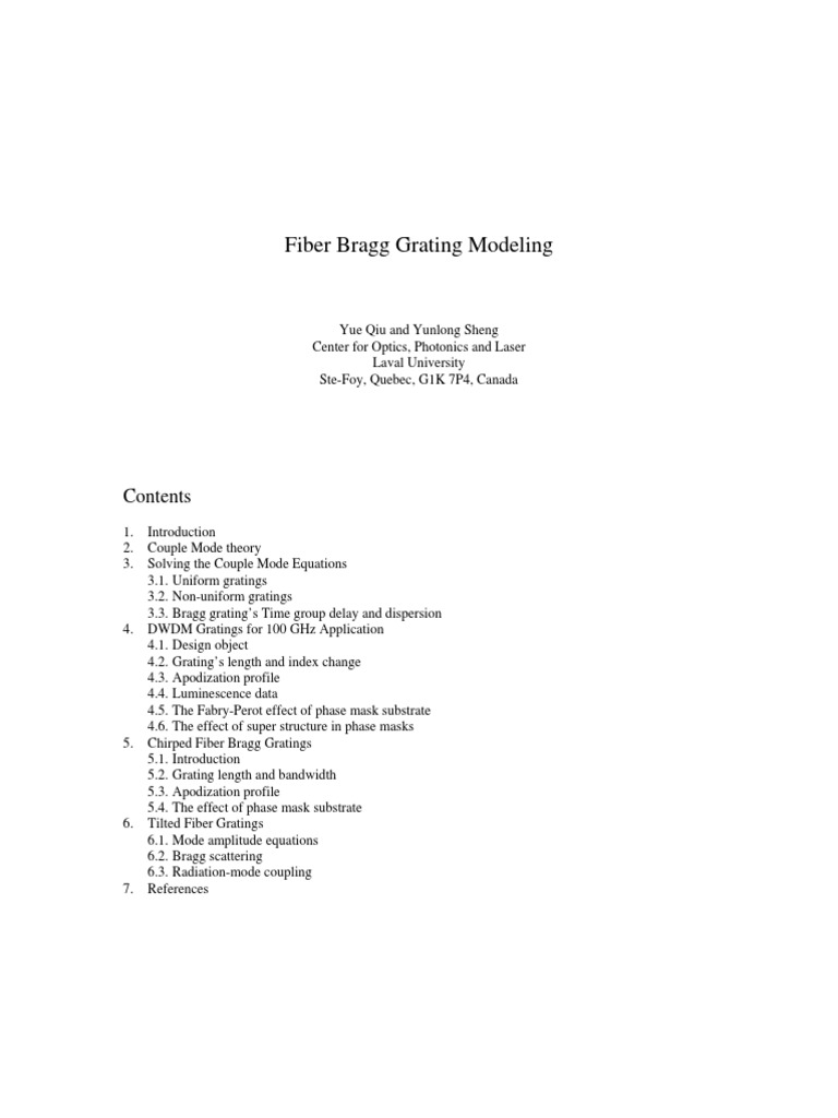 Fiber Bragg Grating Modeling Pdf Dispersion Optics Optical Fiber