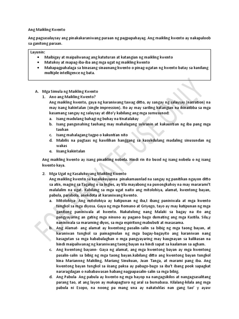 Ang Maikling Kwento at Pinag Ugatan | PDF