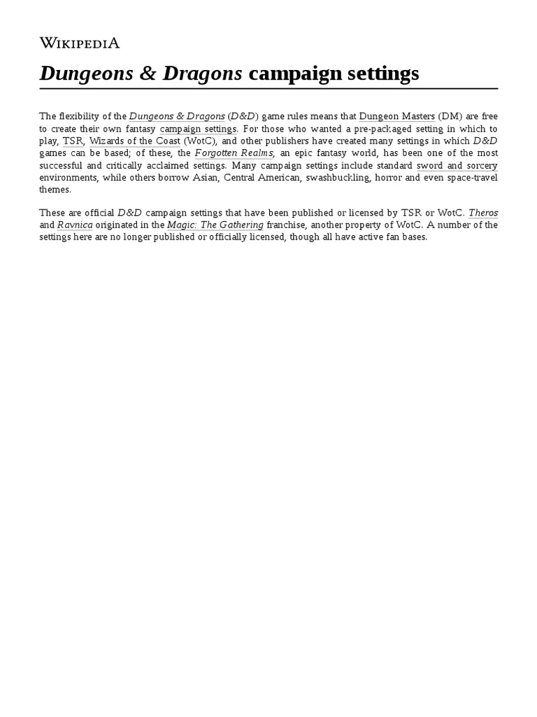 Dungeons & Dragons Campaign Settings | PDF | Dungeons & Dragons ...