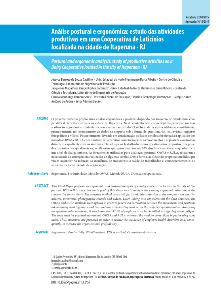 Análise Postural | PDF | Fatores humanos e Ergonomia