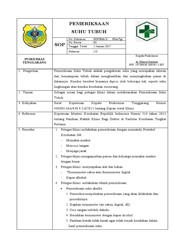 Sop Pemeriksaan Suhu | PDF