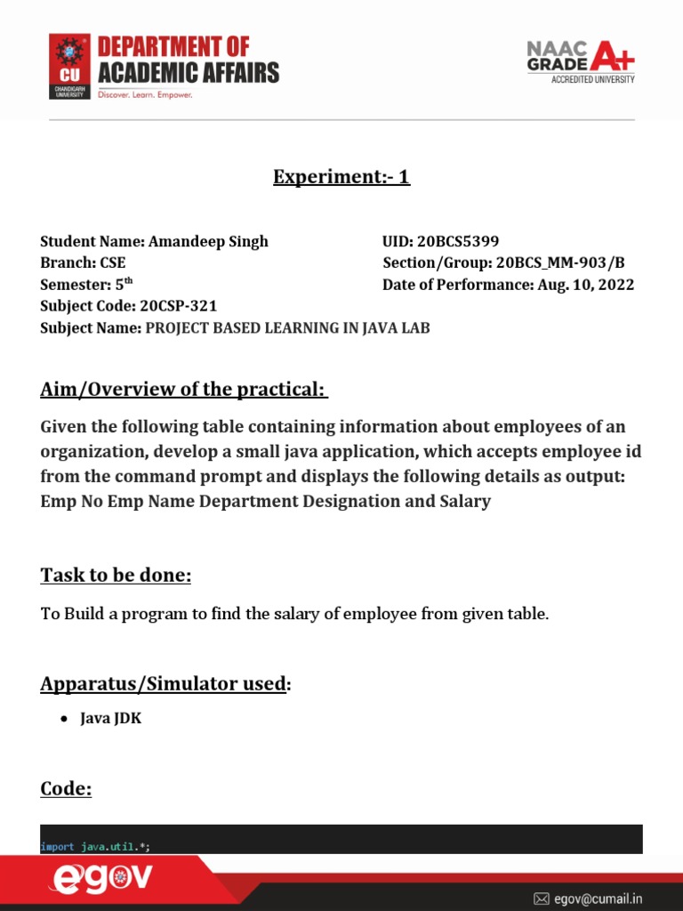 Amandeep Singh (20BCS5399) PBLJ Worksheet 1 | PDF | Programming Paradigms | Object Oriented ...