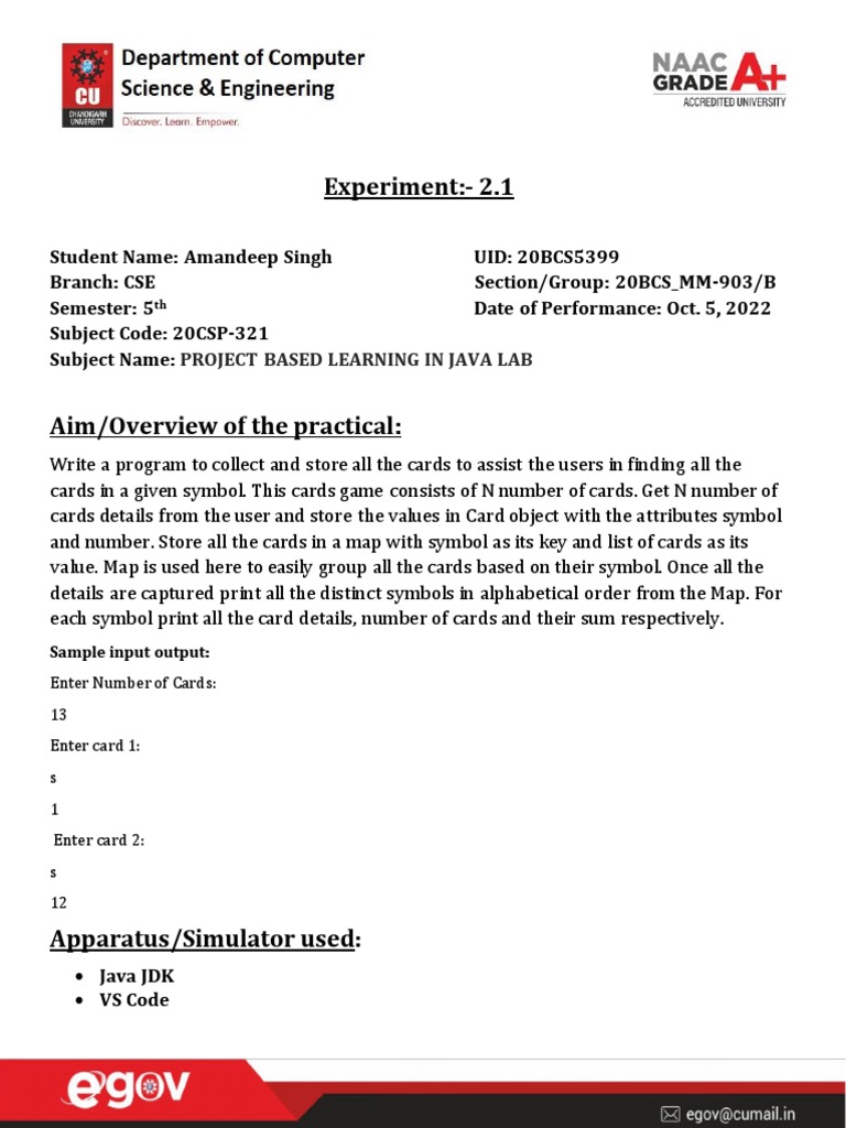 Amandeep Singh (20BCS5399) PBLJ Lab Worksheet 2.1 | PDF | Computer ...