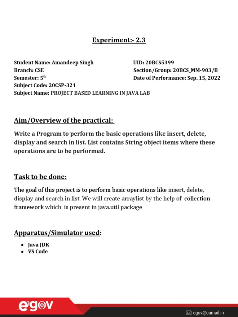 Amandeep Singh (20BCS5399) PBLJ Worksheet 2.3 | PDF | Software Engineering | Object Oriented ...