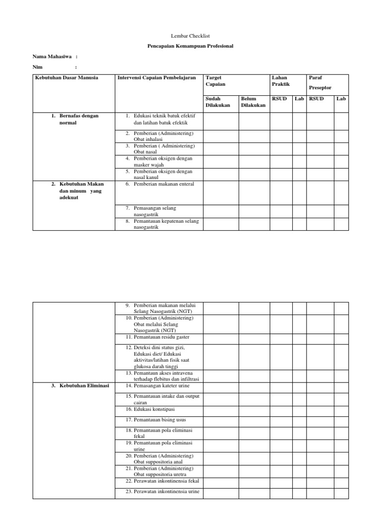 Lembar Checklist Pencapaian | PDF