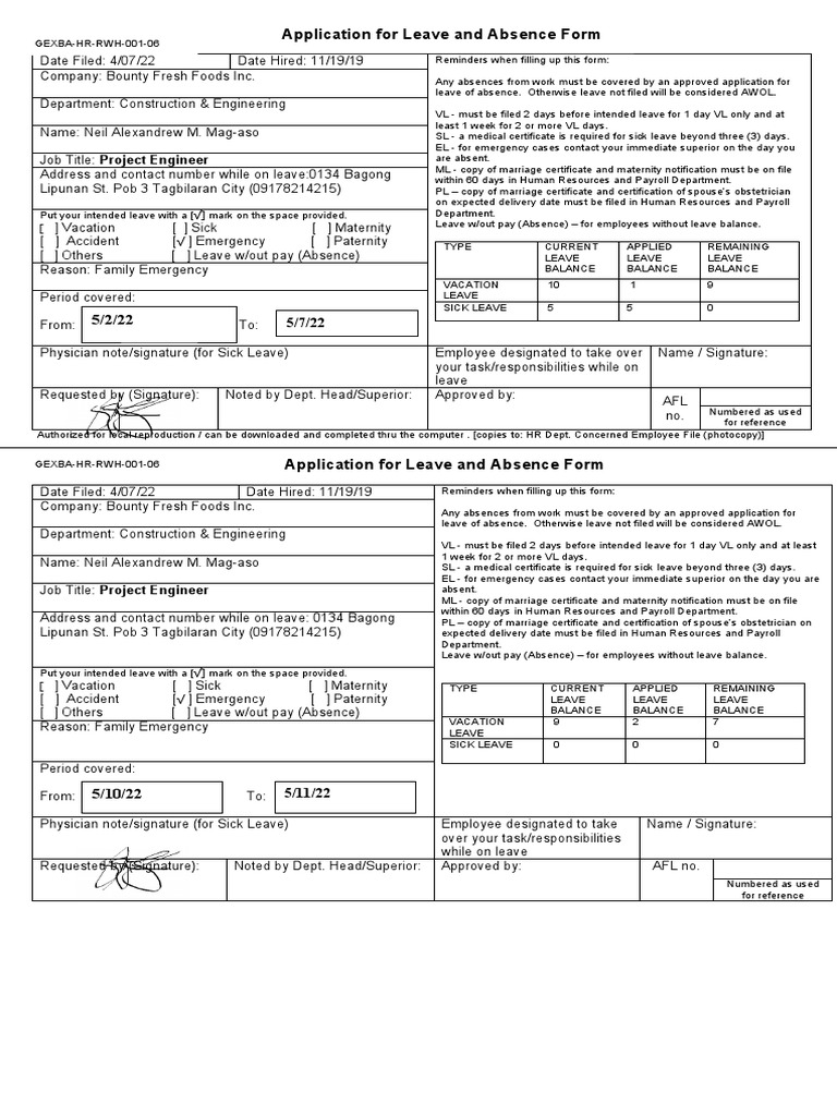 Leave Form | Download Free PDF | Sick Leave | Human Resource Management