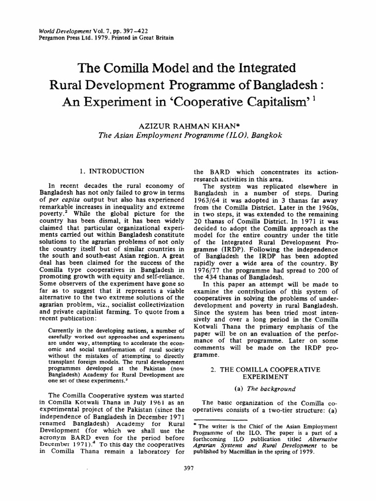 Comilla Model: Rural Development Insights | PDF | Rice | Subsidy
