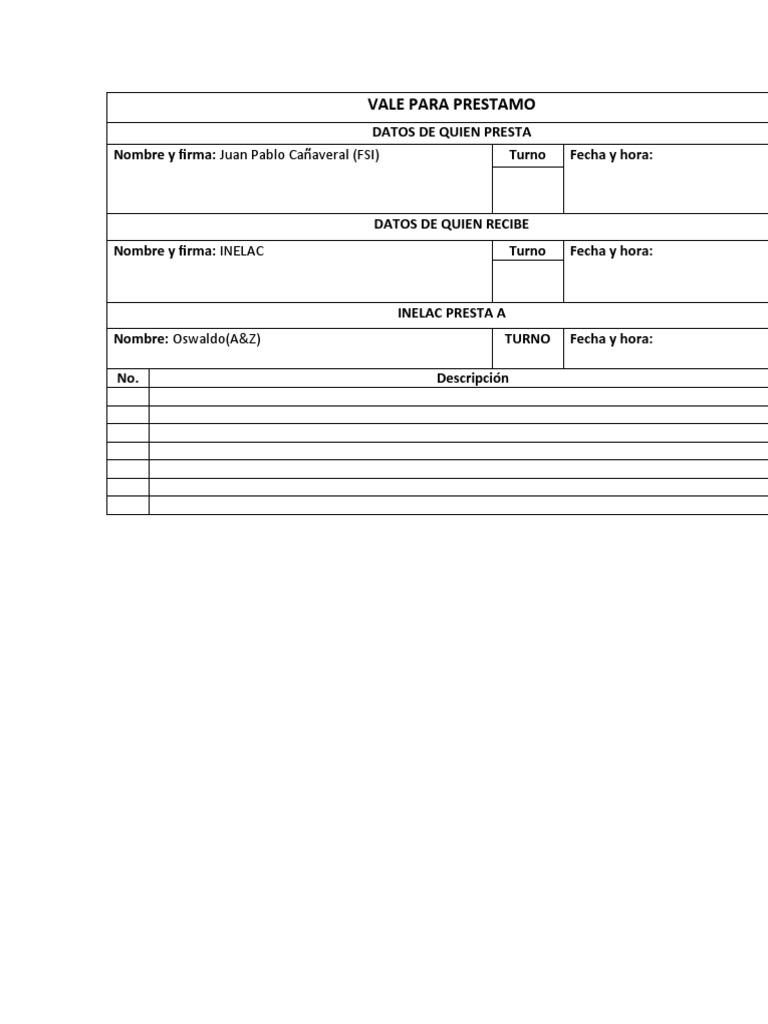 Vale para Prestamo | PDF