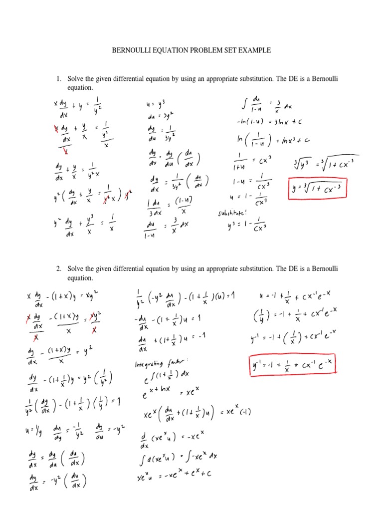 (Differential Equation) Bernoulli Equation Problem Set Example | PDF