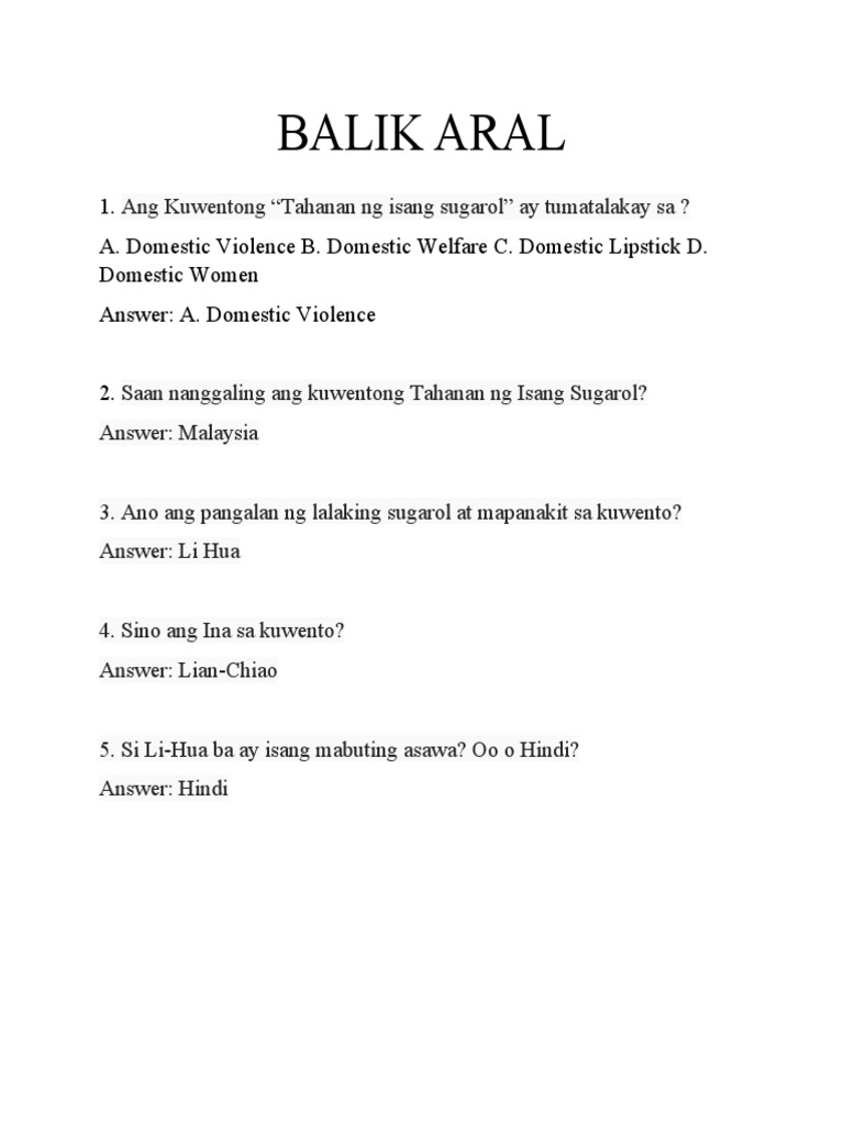 Balik Aral Sa Filipino | PDF