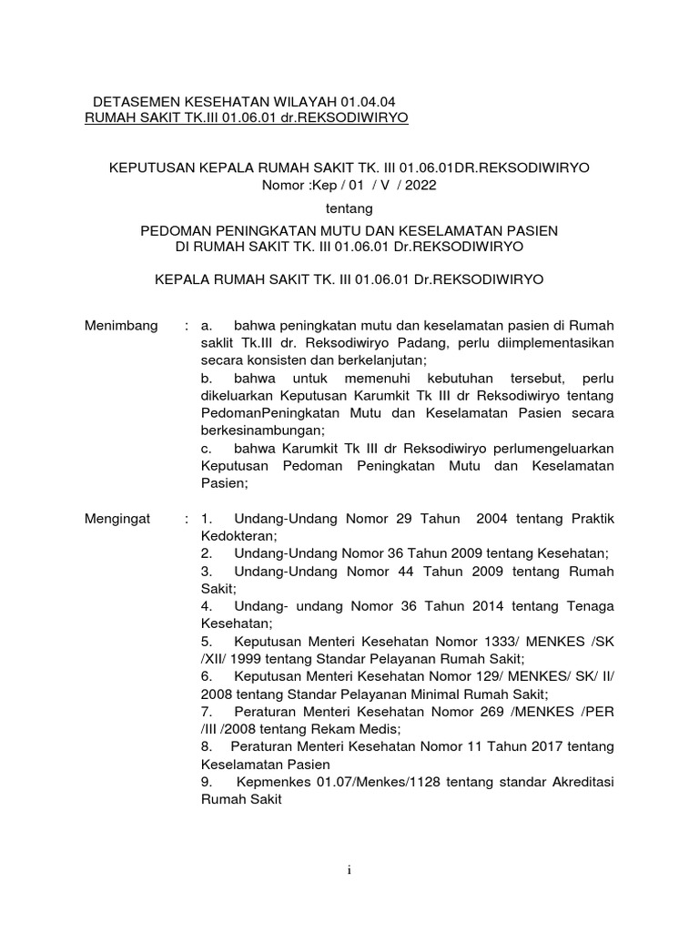 1.1.regulasi SK Pedoman PMKP | PDF