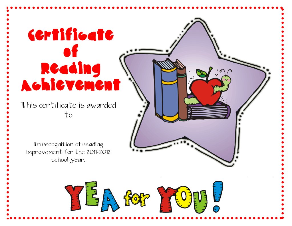 2011-2012 Reading Achievement Certificate | PDF