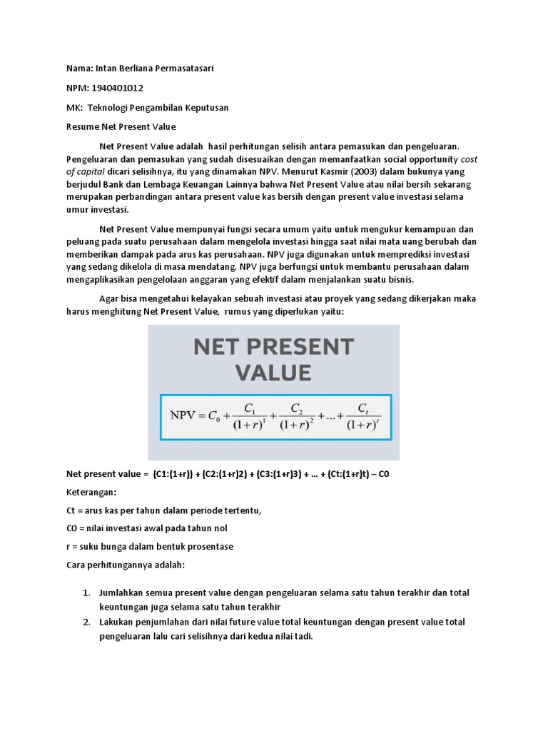 Pengertian dan Rumus Net Present Value | PDF | Metode & Bahan Ajar
