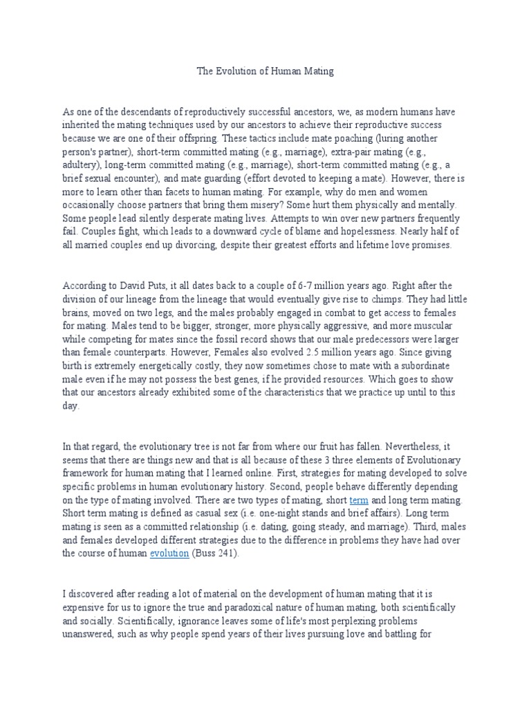 The Evolution Of Human Mating Pdf Evolution Mating